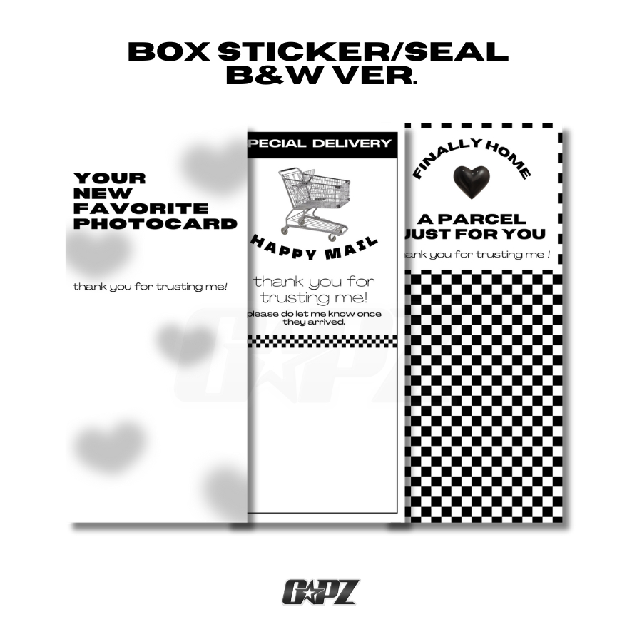 MAIL STICKER BLACK AND WHITE ACHROMATIC THEME for packing photocard ...
