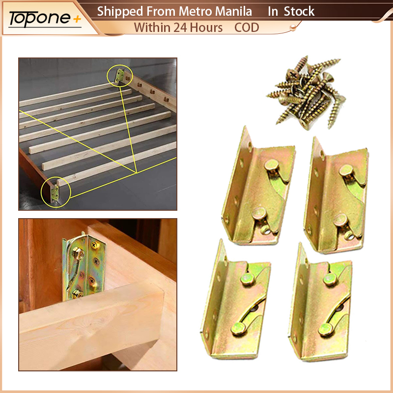 4 Set Bed Brackets Iron Thickened Bed Rail Brackets Bed Frame Fixing ...