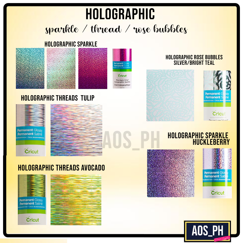 Cricut Premium Vinyl Holographic Sparkle, thread, rose bubbles ...