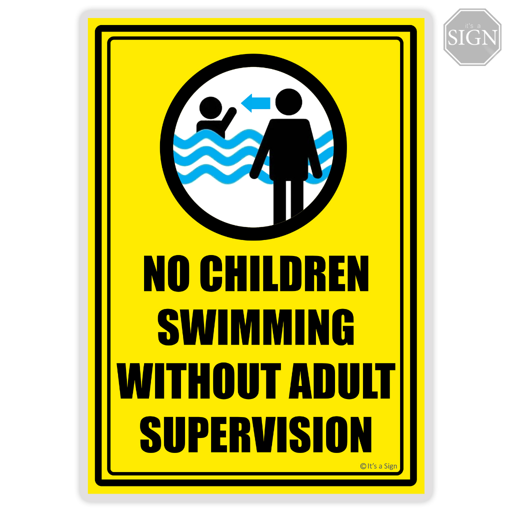No Children Swimming Without Adult Pool Sign - Laminated Signage - A4 ...