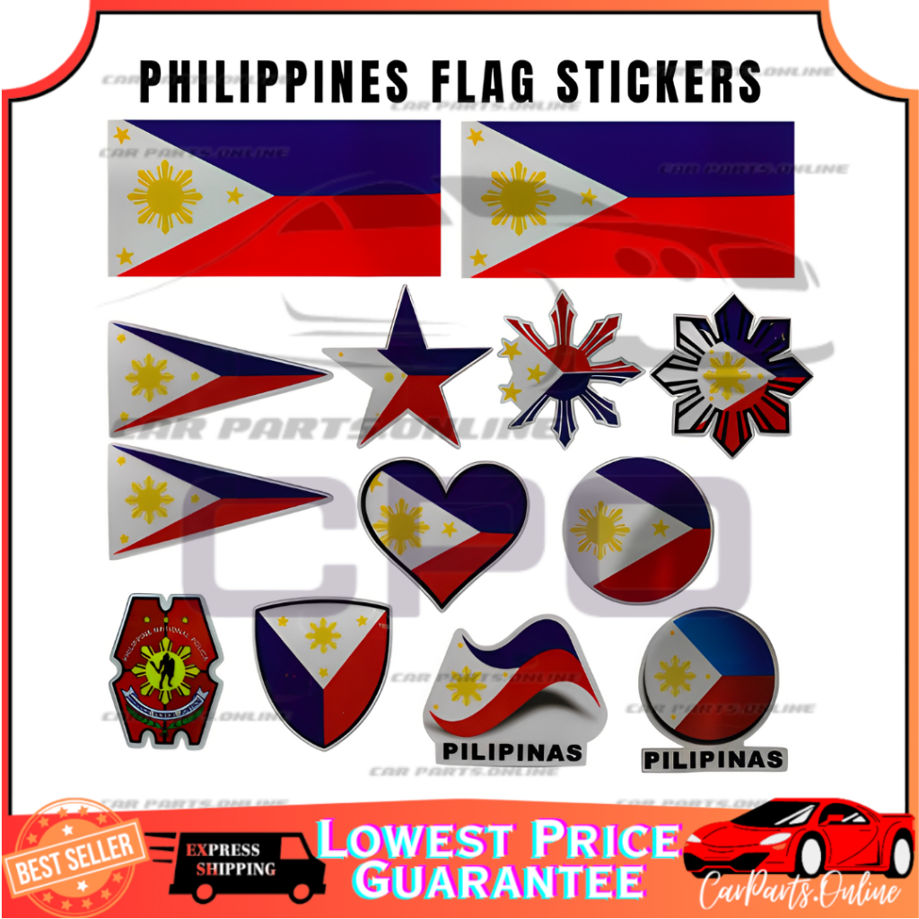 CPO 2Pcs Waterproof Philippines Flag Car Sticker Vinyl Material ...