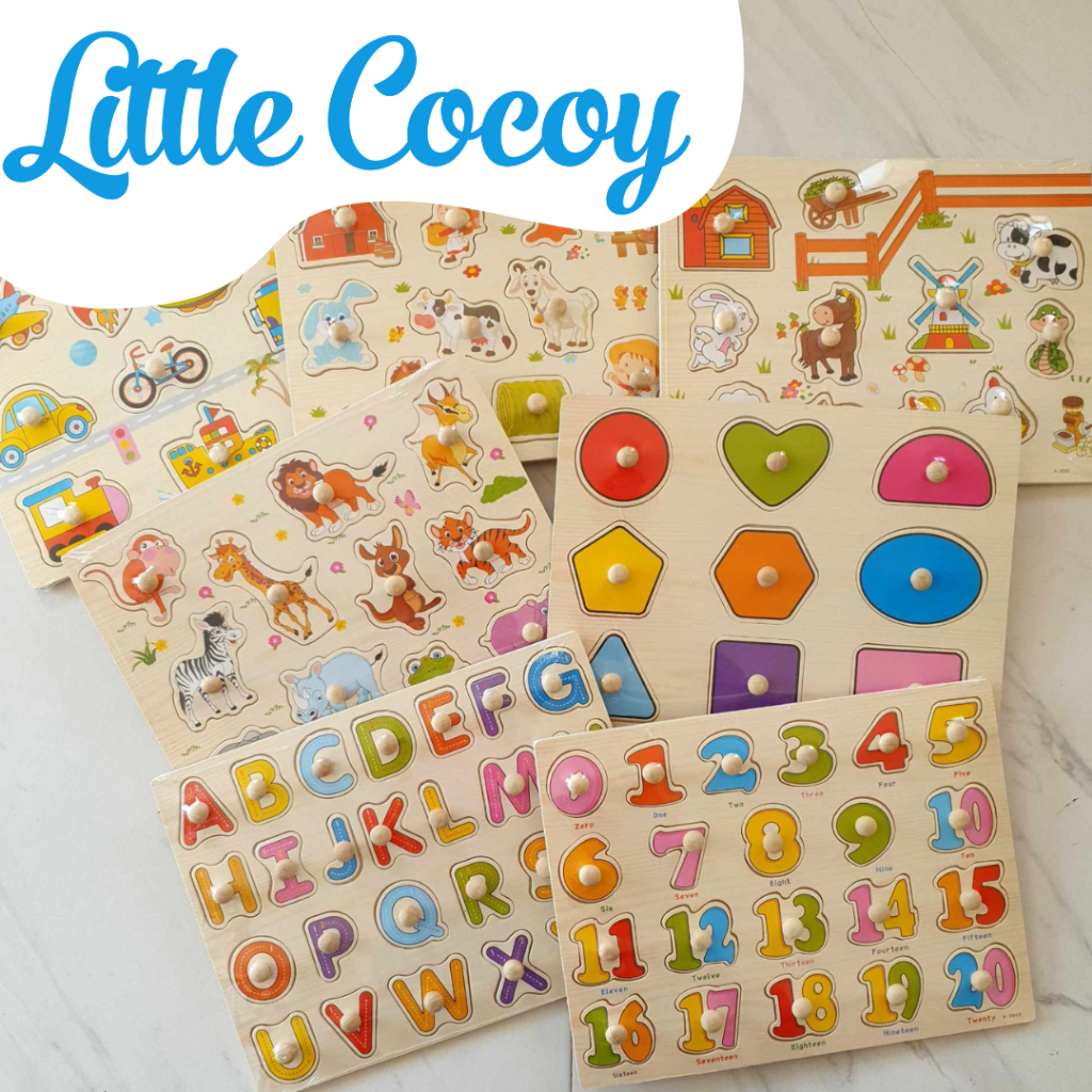 Educational Wooden Alphabet Number Peg Puzzle Board Toys (Montessori ...