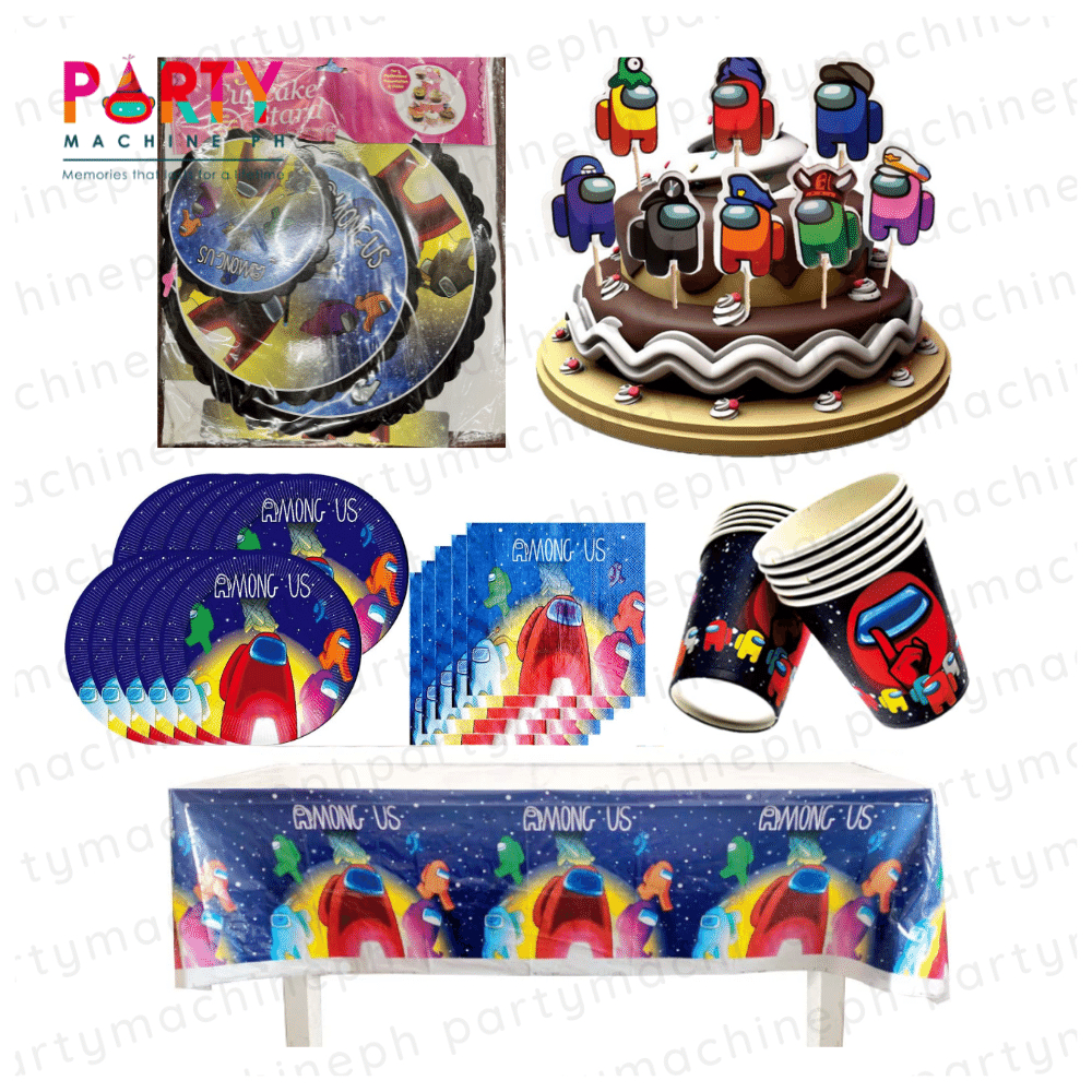 among us paper plates / cups / table cover / banner / cupcake stand ...