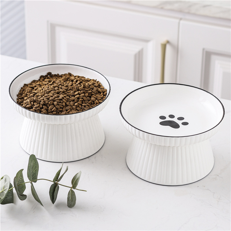 Large Wide Ceramic Elevated Cat Food Bowl, Whisker Friendly Raised Cat ...