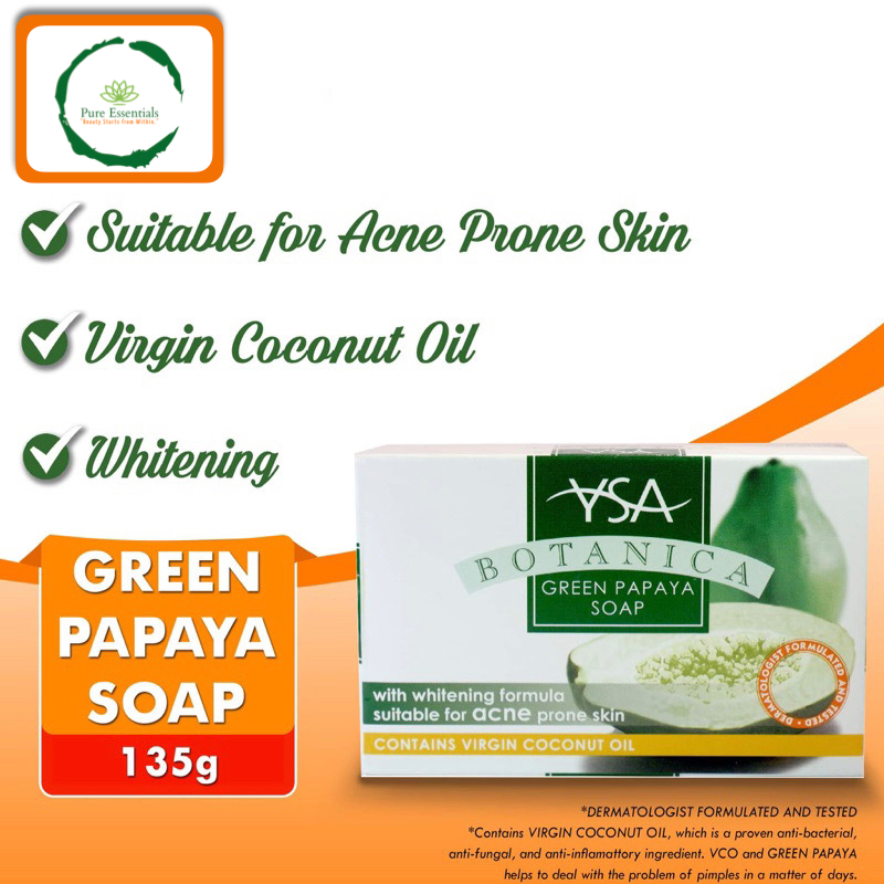 YSA BOTANICA GREEN PAPAYA ACNE SOAP 135G (with Virgin Coconut Oil ...
