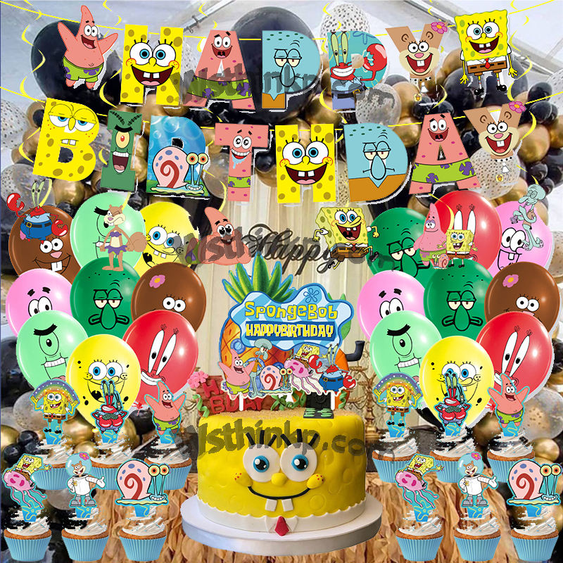Spongebob Balloons Party Set Complete Banner Balloon Theme Birthday ...