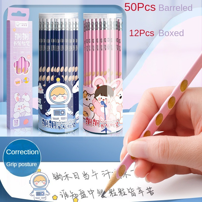 HB Pencil Graphite Pencil With Eraser With Cave Correct Pen Grip ...