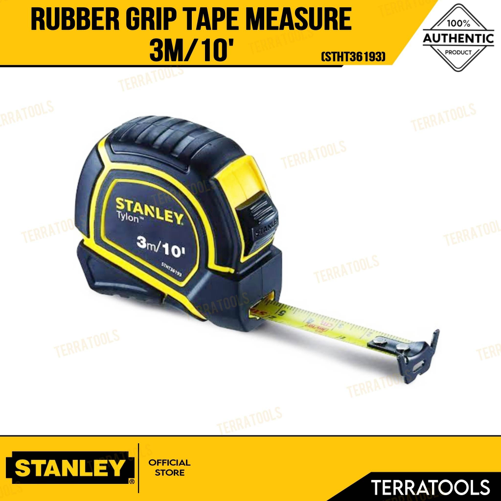Stanley Tape Measure 3m/10' Rubber Grip Tylon Case Lacquer Bi-Material ...
