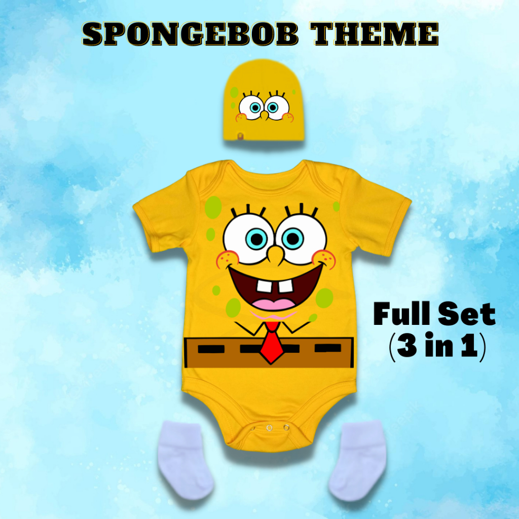 FULL SET (3 in 1) Baby Romper Monthly Milestone Cartoon Character ...