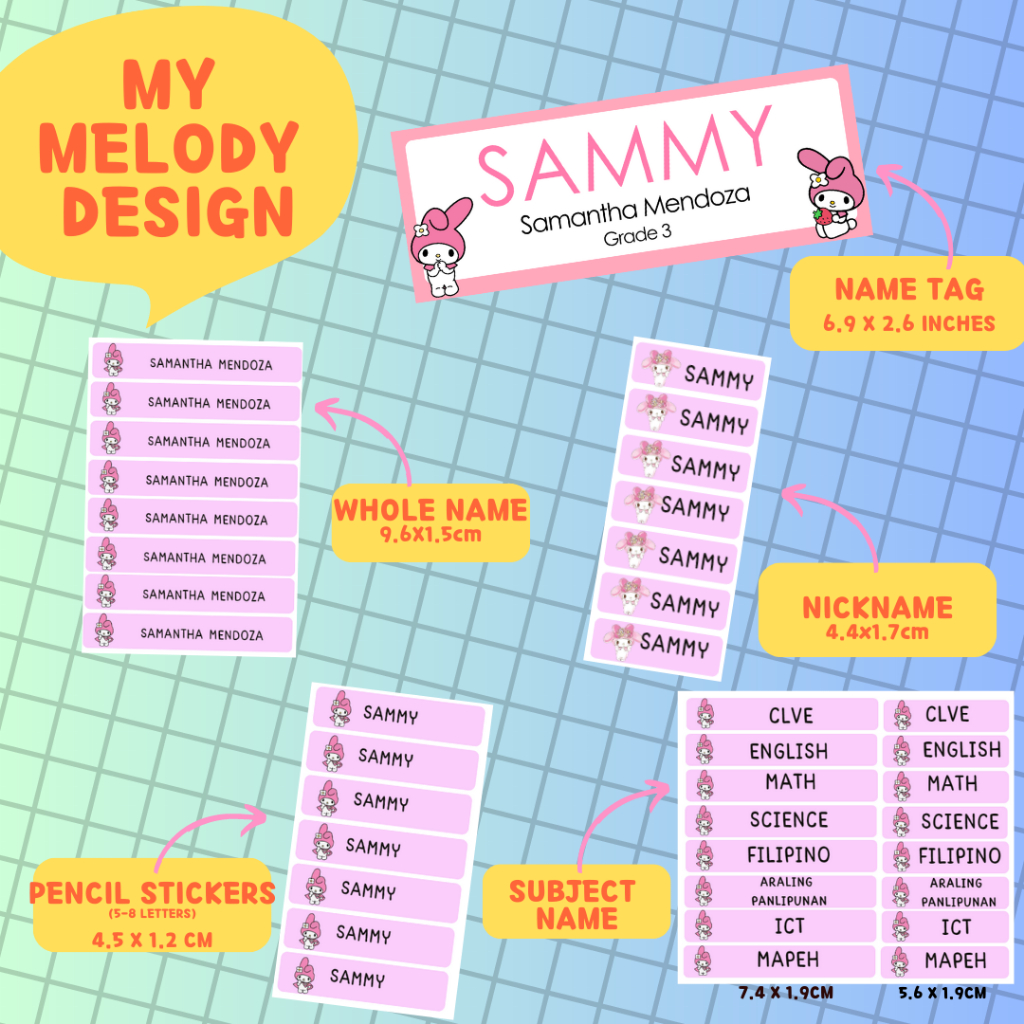 My Melody sticker - back to school - personalized stickers name sticker ...