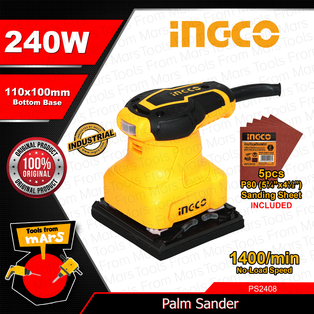 INGCO Palm Sander Sheet Finish Sander 240W PS2408 / PS2416 TOOLS FROM ...
