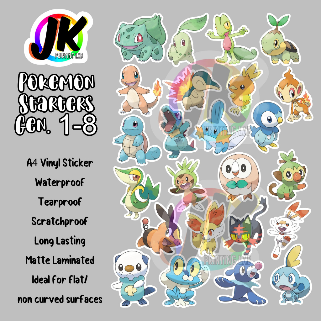 Pokemon Starters Gen 1-8 Vinyl Sticker Set | Shopee Malaysia