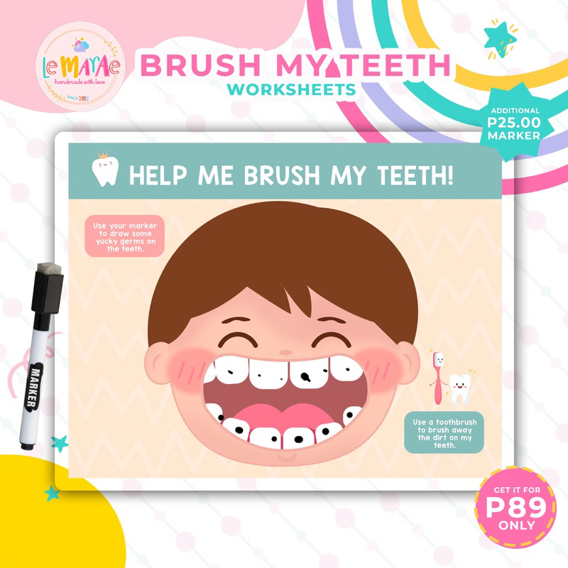 Brush My Teeth Worksheet Eraseable Laminated Worksheets Educational ...