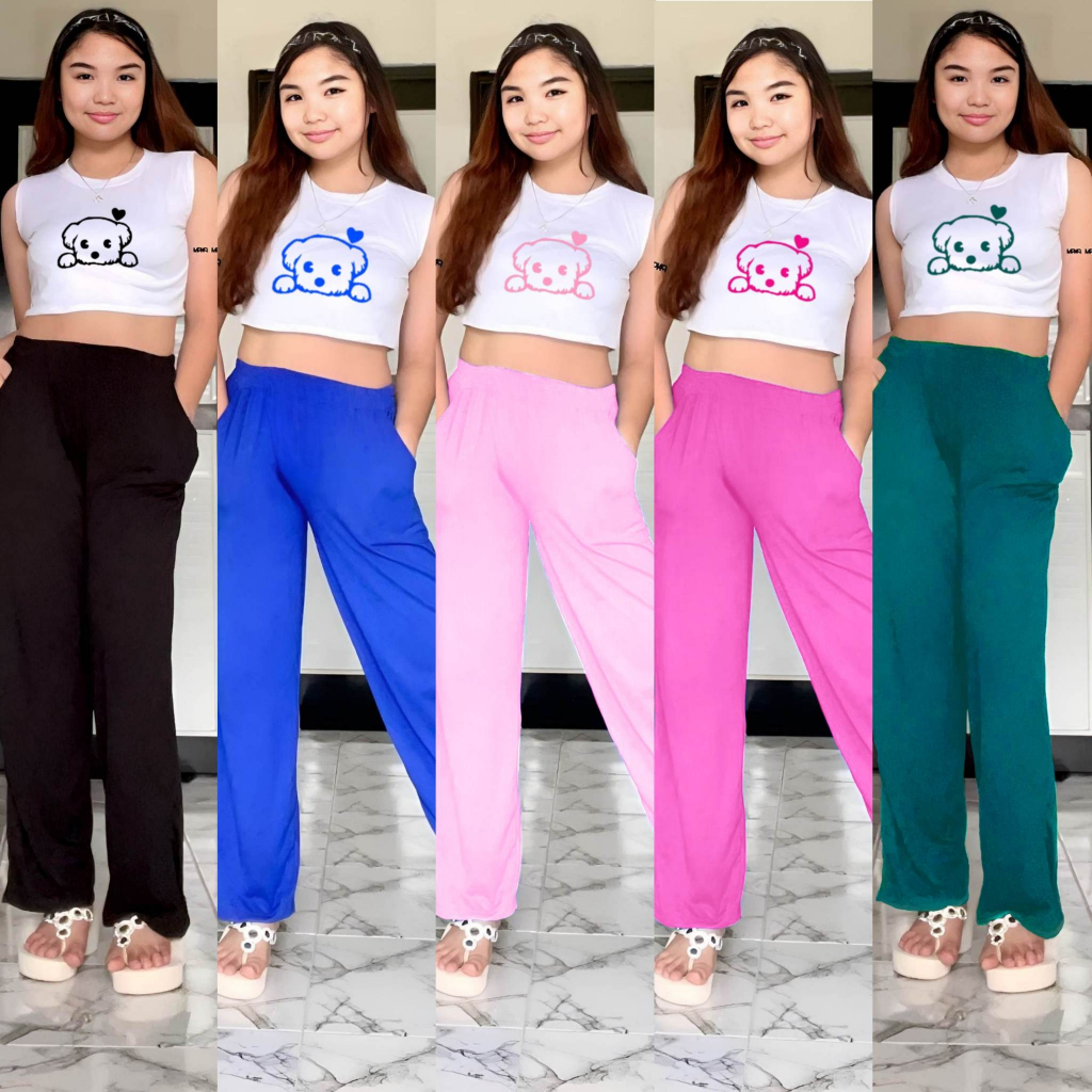 Hazel Coordinates Terno Halter Crop Top with Loose Pants 2 Sided Pocket ...