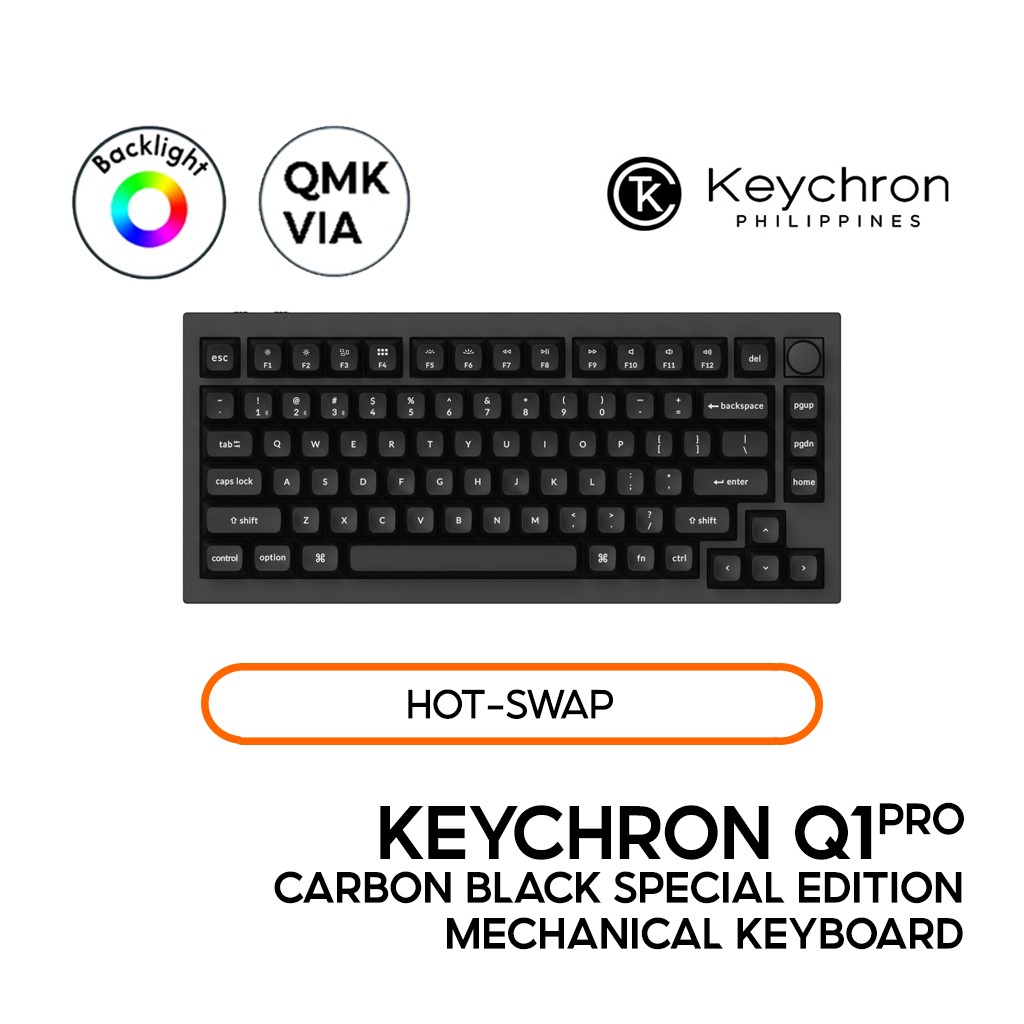 Keychron Q1 Pro Knob QMK Keyboard SE Carbon Black, 75%, Wired/Bluetooth ...