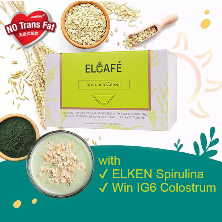 ELCAFE Spirulina Cereal with Win IG6 Colostrum | 20 sachets | 1 BOX | ELKEN | Shopee Malaysia
