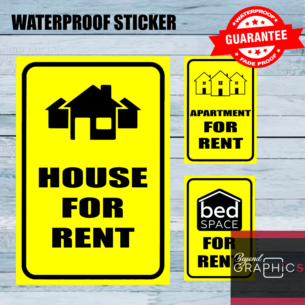 BG House Apartment Room for Rent Sign Laminated PVC Sticker Metal Sheet ...