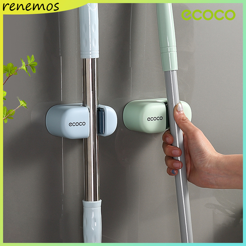 Ecoco Mop Holder Wall Mounted No Drilling Broom Holder Clamp for ...