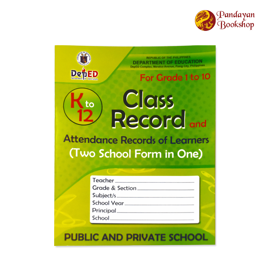 DepEd K-12 Class Record and Attendance Records of Learners For Grade 1 ...