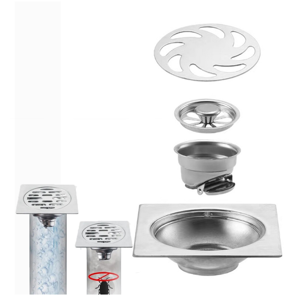 Bathroom Floor Drain Stainless Steel 4x4 Backflow Preventer With Trap ...