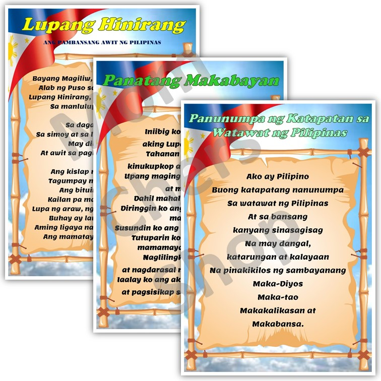 Laminated Wall Poster Decor LUPANG HINIRANG PANATANG MAKABAYAN | Shopee ...