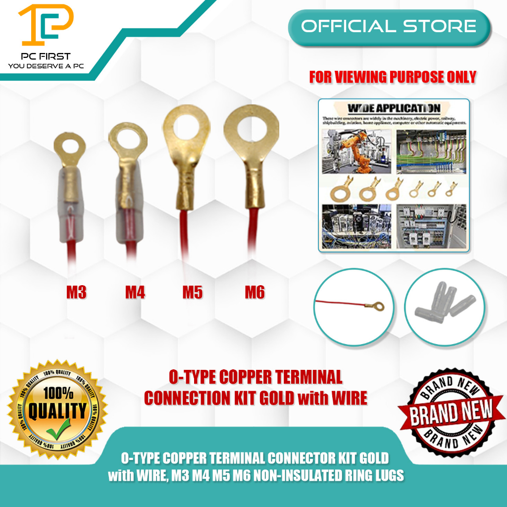 PC FIRST O-TYPE COPPER TERMINAL CONNECTOR KIT GOLD with WIRE, M3 M4 M5 ...