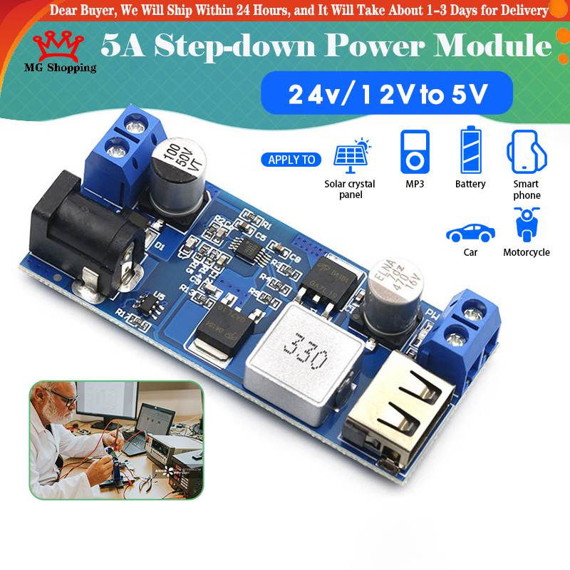 DC-DC 24V/12V to 5V 5A Step-down Buck Converter LM2596S adjustable USB ...