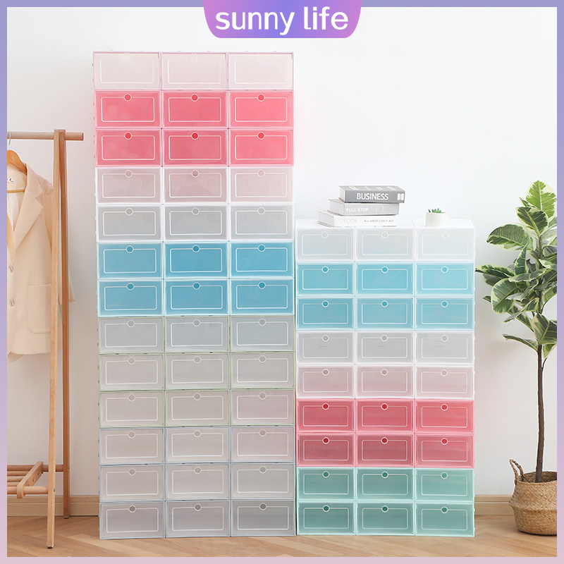 Shoe Storage Organizer Candy Color Shoe Box Foldable Drawer Shoe Box ...
