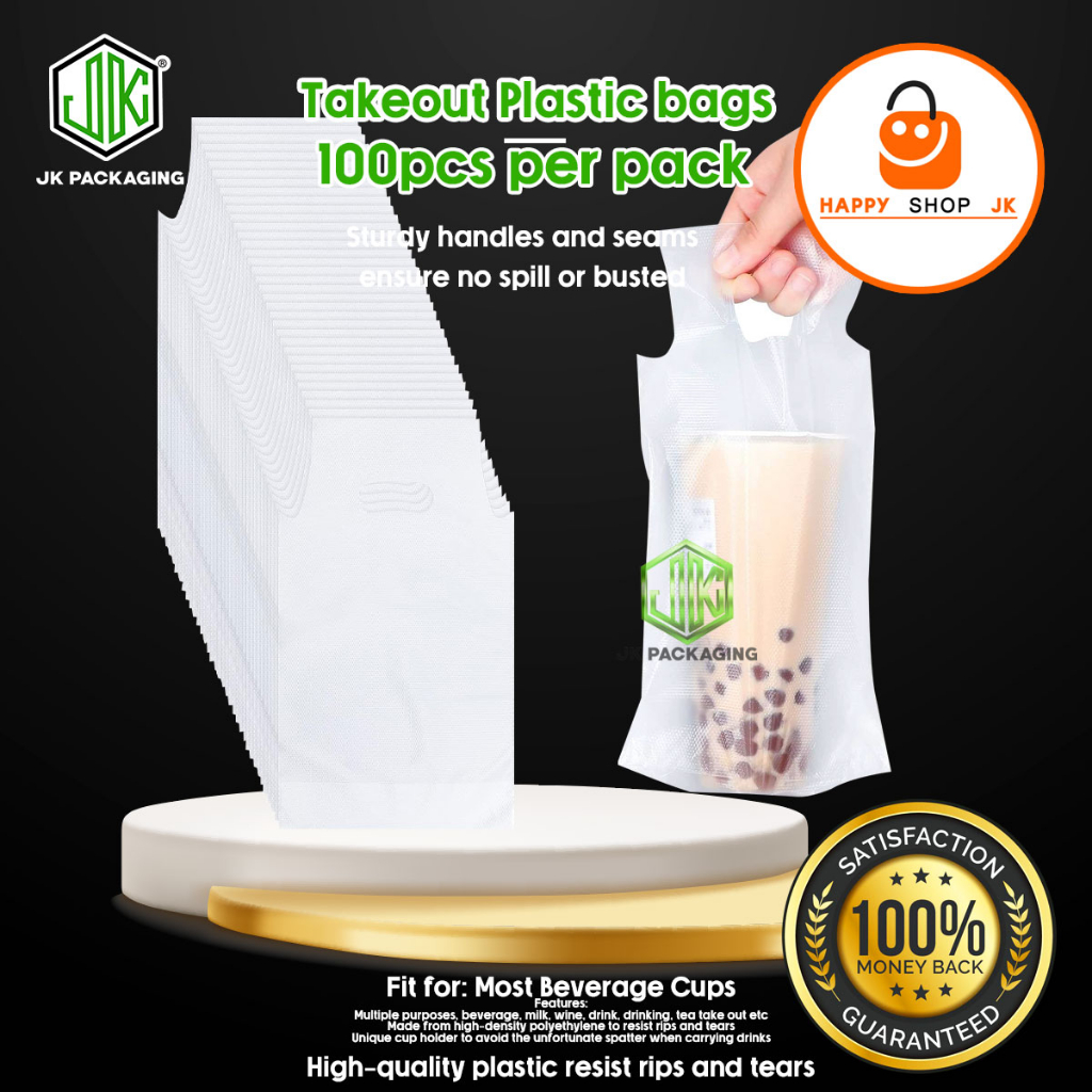 100 PCS. Milktea Bag 】Takeout Plastic bags for milktea cups 100pcs ...
