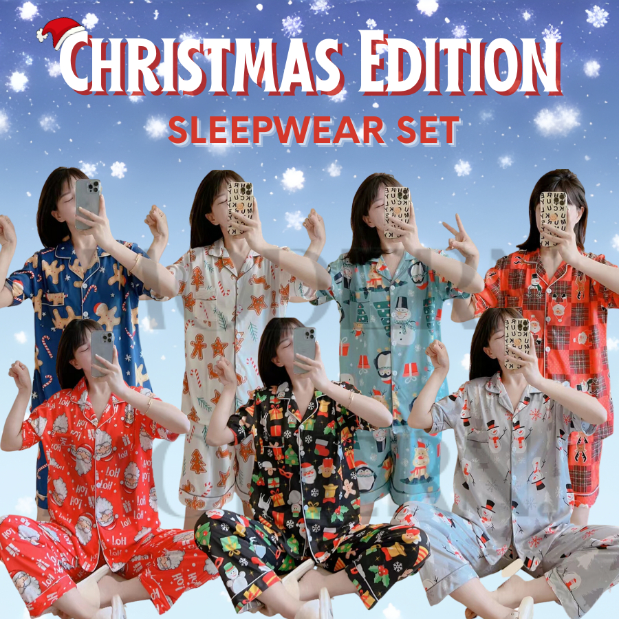 Christmas Theme/ Vibe Korean Cotton Collar Pajama Sleepwear Short Set ...