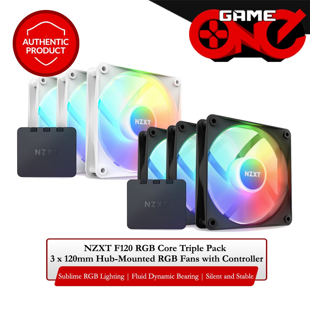 NZXT F120 RGB Core Triple Pack 3 x 120mm Hub-Mounted RGB Fans with ...