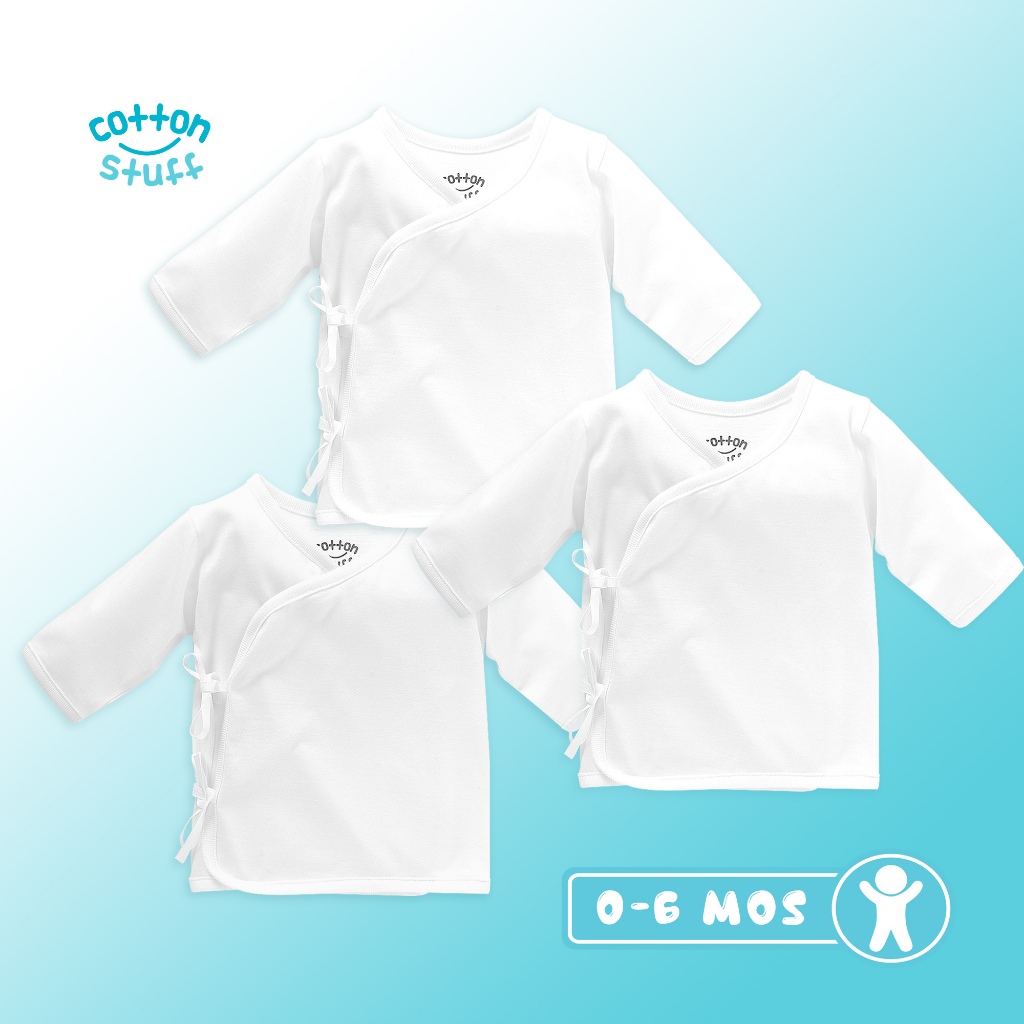 Cotton Stuff - 3-piece Long Sleeve Tie-Side (White) | Shopee Malaysia