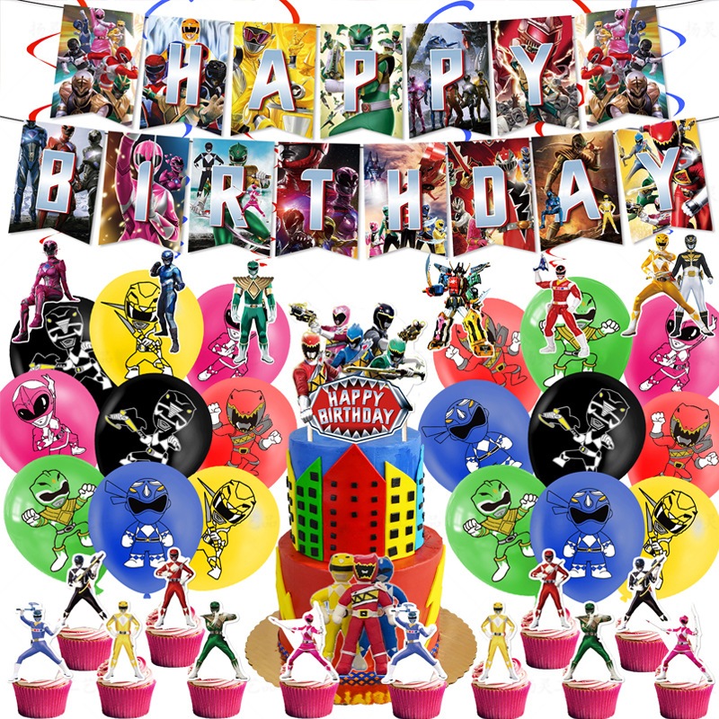 YP POWER RANGERS Happy Birthday Banner Decoration Set Paper Cake Topper ...