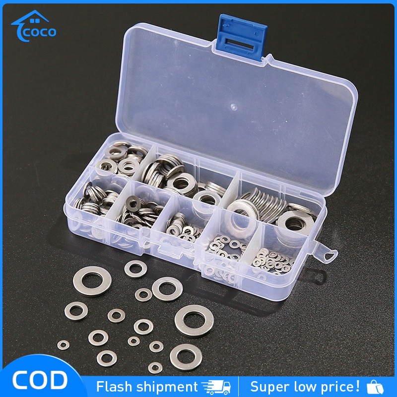 360PCS Flat Washers 304 Stainless Steel M3 M4 M5 M6 M8 M10 Flat Washer Plain Gasket Spacers ...