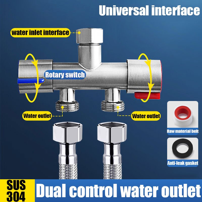 SUS 304 One Into Two Three-Way Connector Angle Valve Double Handle Dual ...