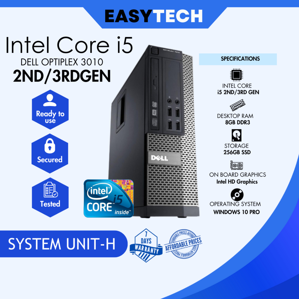 EASYTECH | CPU-C06 Intel Core i5 2ND/3RD Gen 8GB RAM DDR3 256GB SSD DELL OPTIPLEX 3010 ...