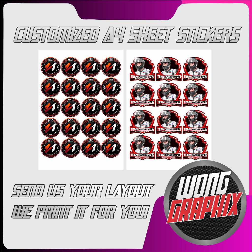 CUSTOMIZED LABEL/MOTOVLOG STICKERS PER A4 SHEET LAMINATED VINYL MACHINE ...