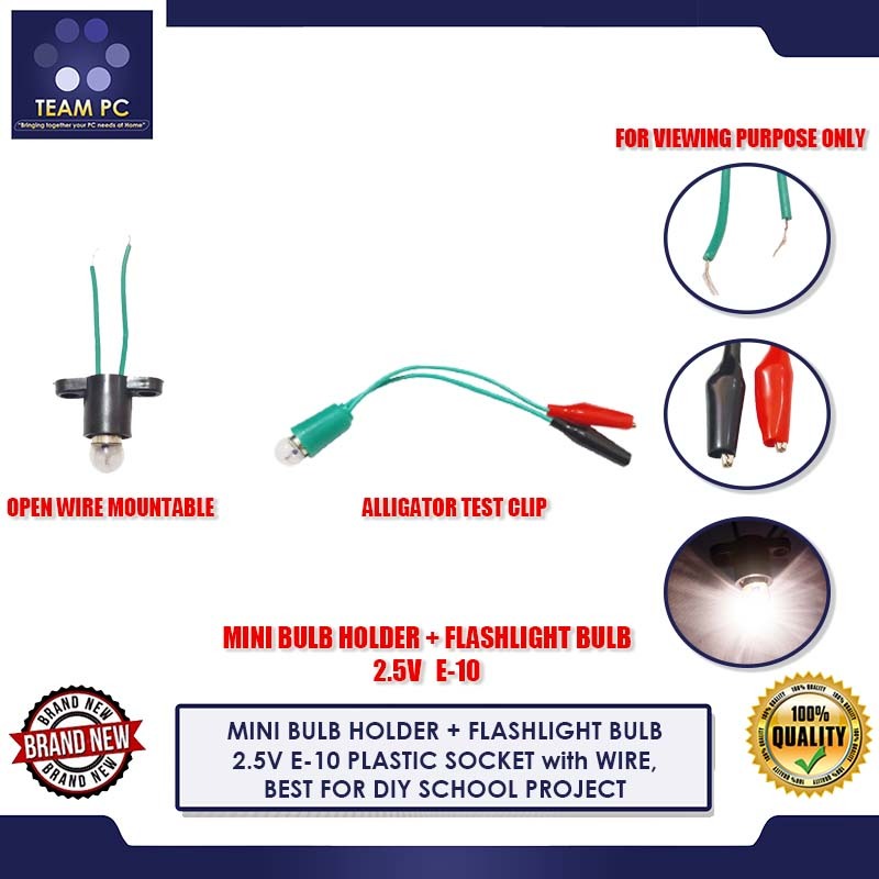 TEAM PC MINI BULB HOLDER + FLASHLIGHT BULB 2.5V E-10 PLASTIC SOCKET ...