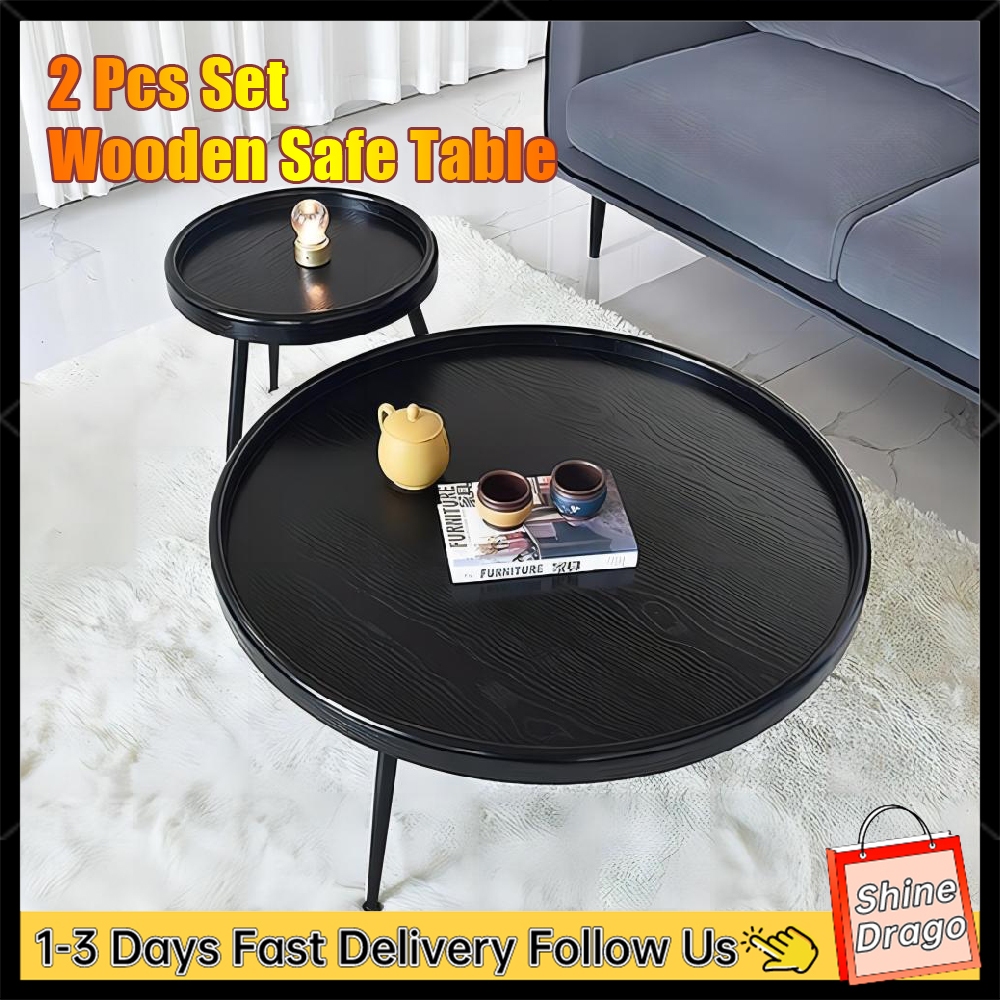 Living Room 2 Pieces Center Table Wooden Table Simple Modern Home Round ...