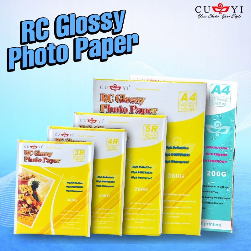 CUYI RC Glossy Photo Paper 260gsm Resin Coated Paper A4 | 5R | 4R | 3R ...