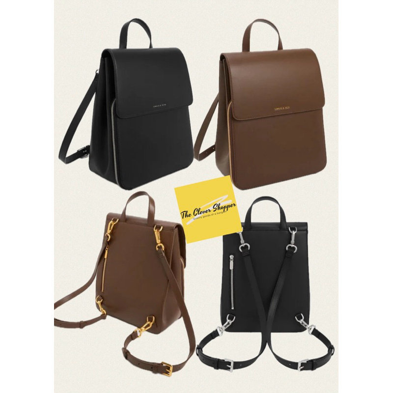 Charles & Keith Front Flap Structured Leather BackPack | Shopee Malaysia