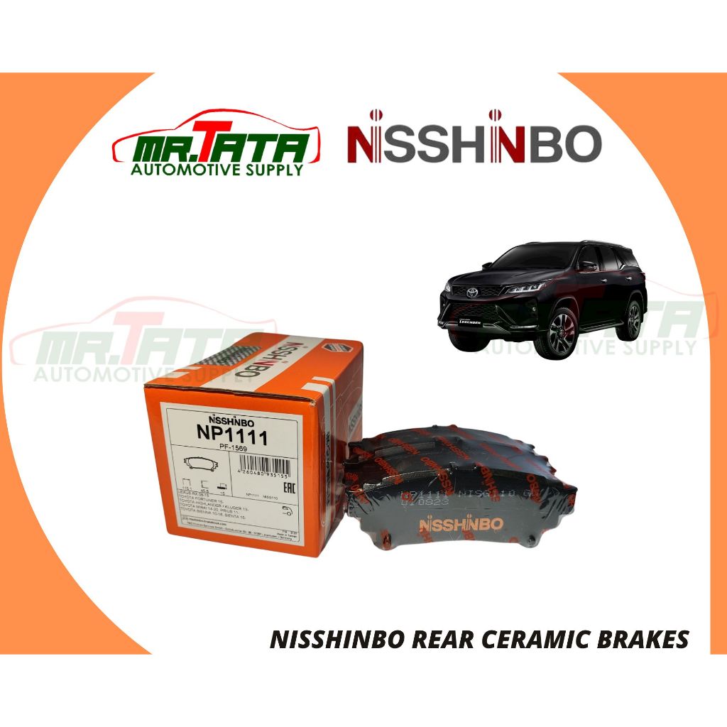 Nisshinbo Brake Pads REAR for Toyota Fortuner 2018 to 2024 (NP1111 ...