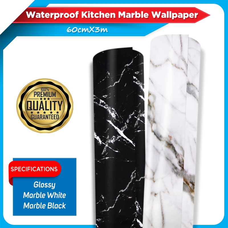 Waterproof Kitchen Marble Wallpaper 60cm x 3m (White/Black) | Shopee ...