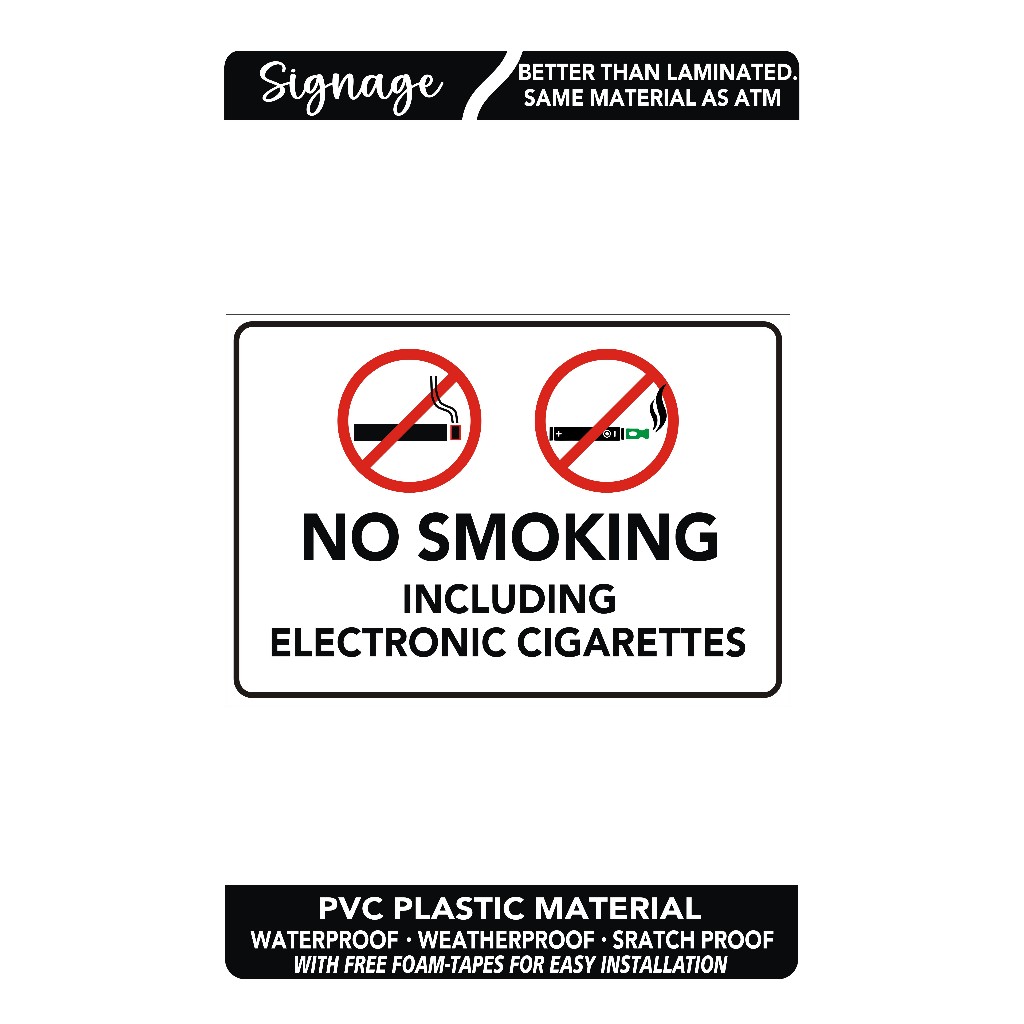 No Smoking Including electronic Cigarettes Sign PVC Plastic Material ...