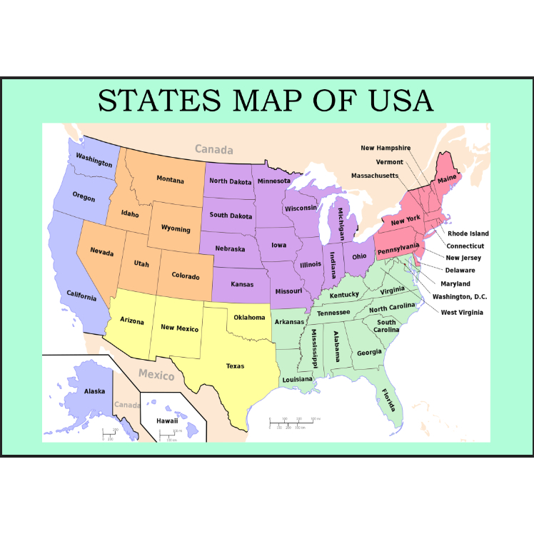 USA Map of States Waterproof A4 Laminated Chart | Shopee Malaysia