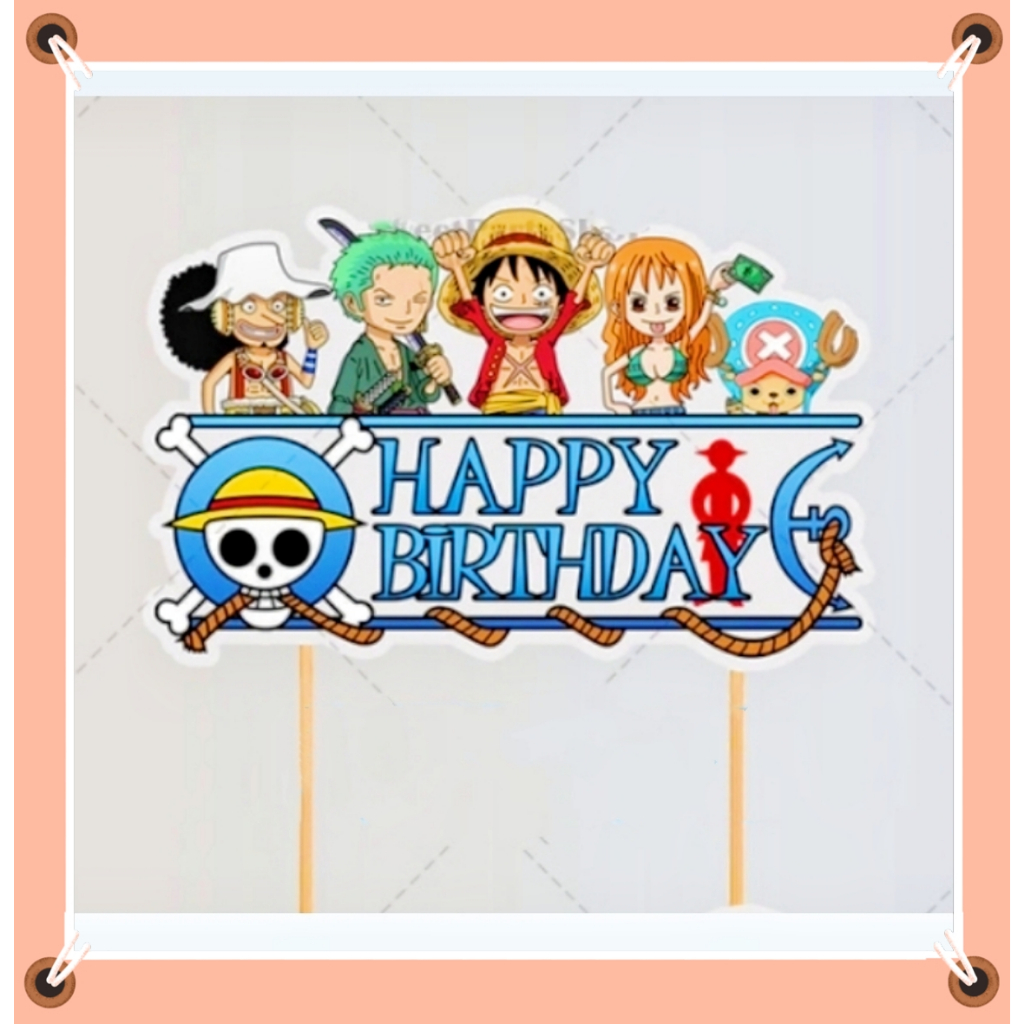 One Piece theme Cheer Monkey D Luffy paper card cake topper baking ...