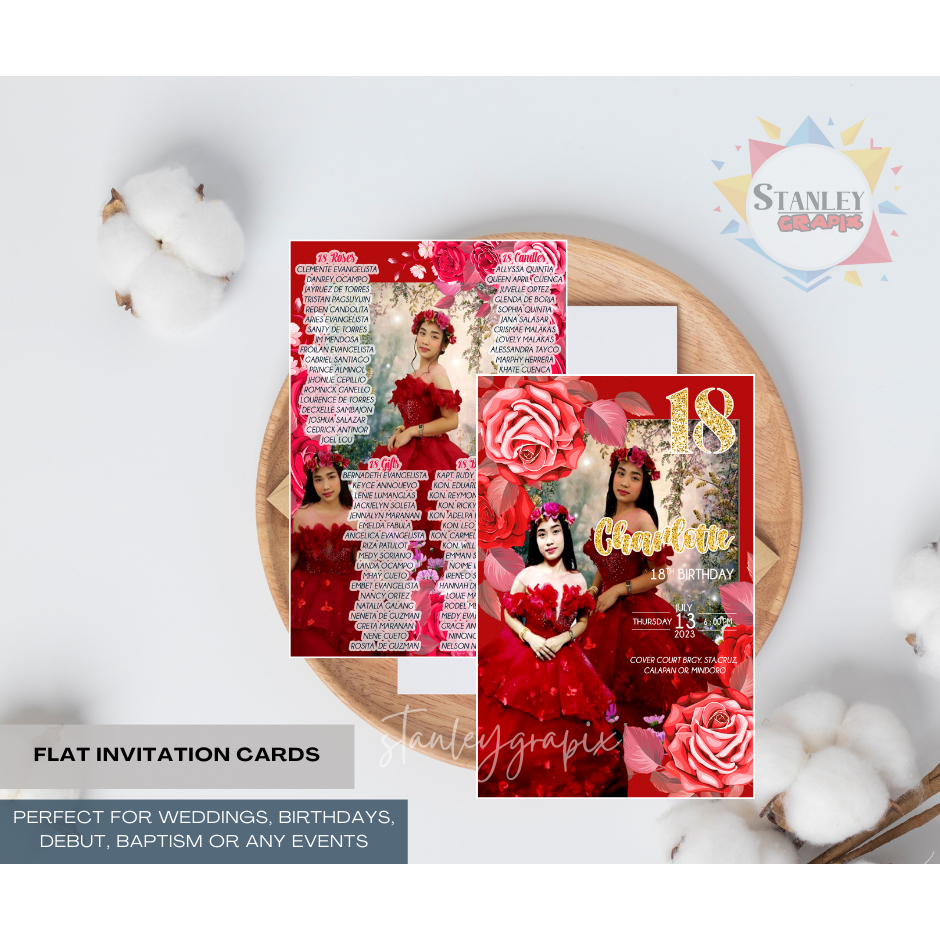 SGRAPIX RED FLORAL RED GOLD THEME DEBUT INVITATION CARDS | 4R SIZES ...