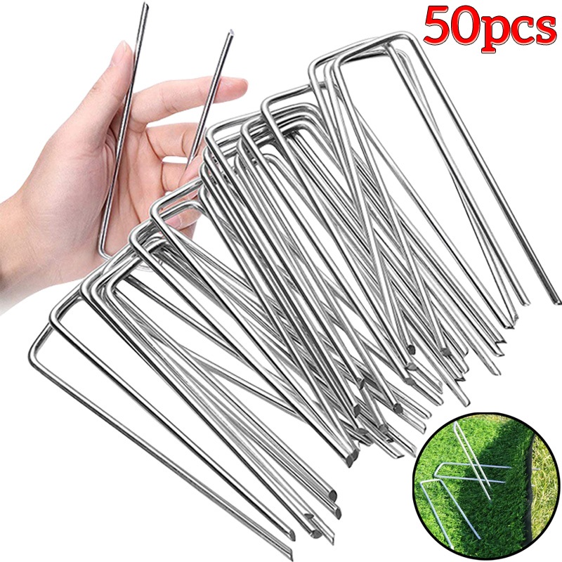 50PCS U-Shaped Galvanized Steel Garden Stakes 6 Inch Ground Fastening ...