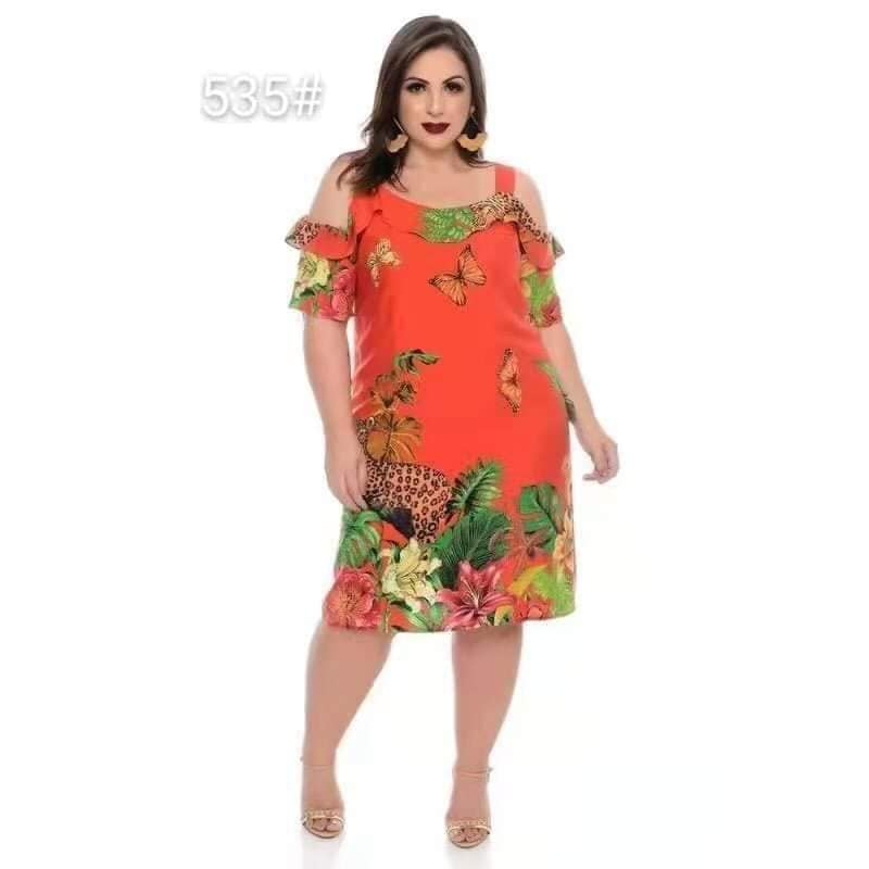 Plus Size Causal Orange Black Midi Bodycon Butterfly Flowers Print ...