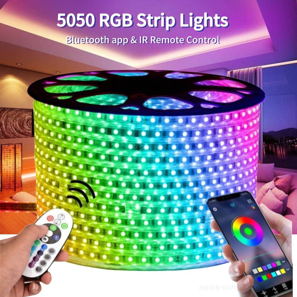 10-30m LED Strip RGB Light 5050 220V Bluetooth Waterproof Flexible ...